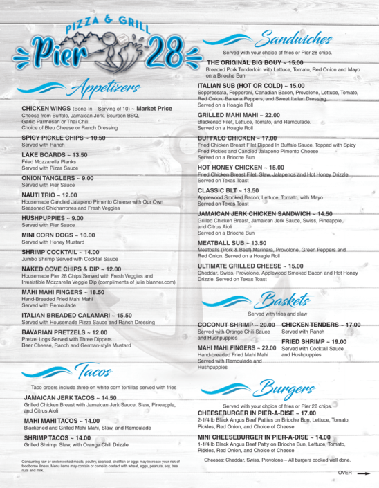Menu – Pier 28 Pizza and Grill | 417-527-1580