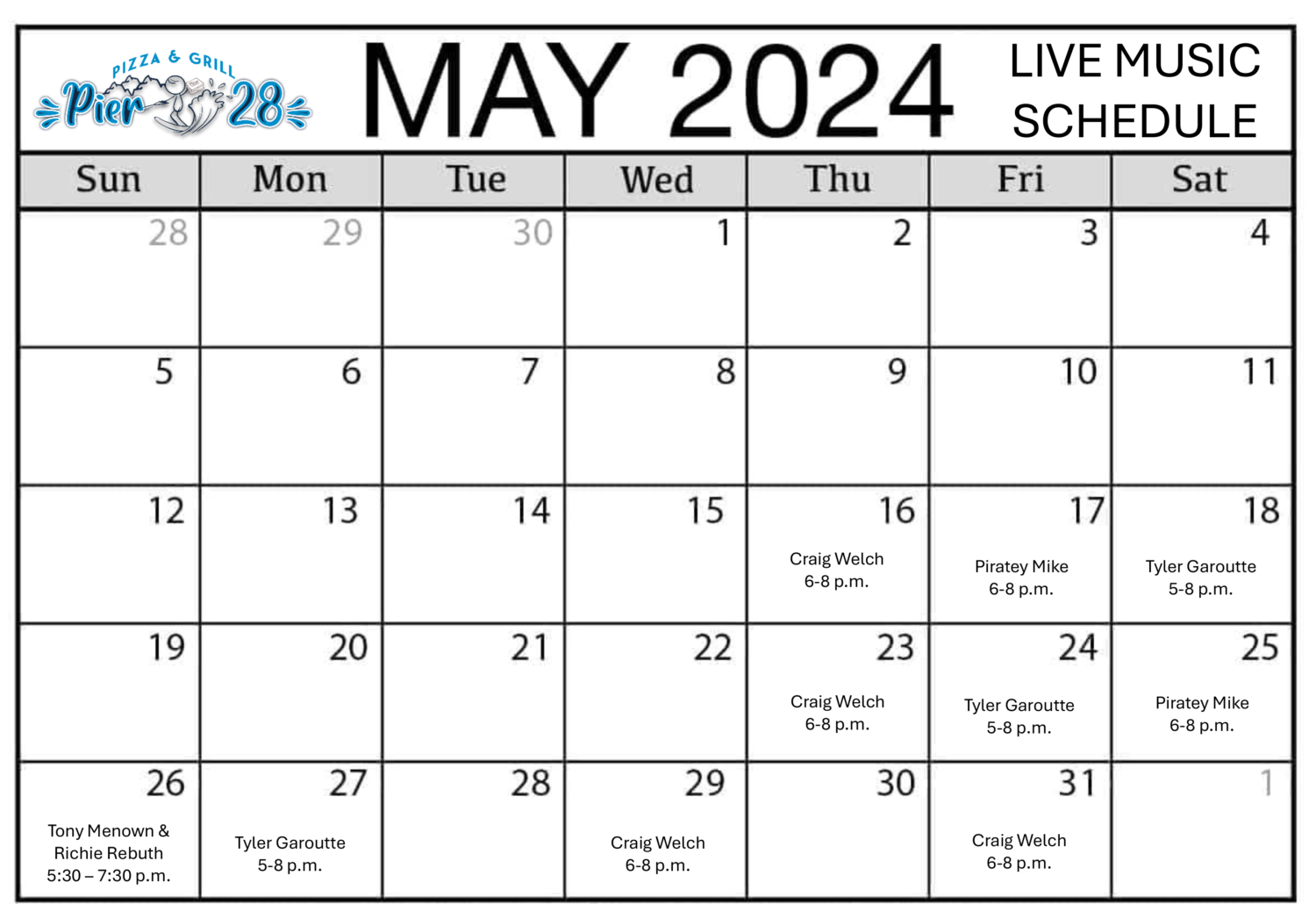 Events – Pier 28 Pizza and Grill | 417-527-1580