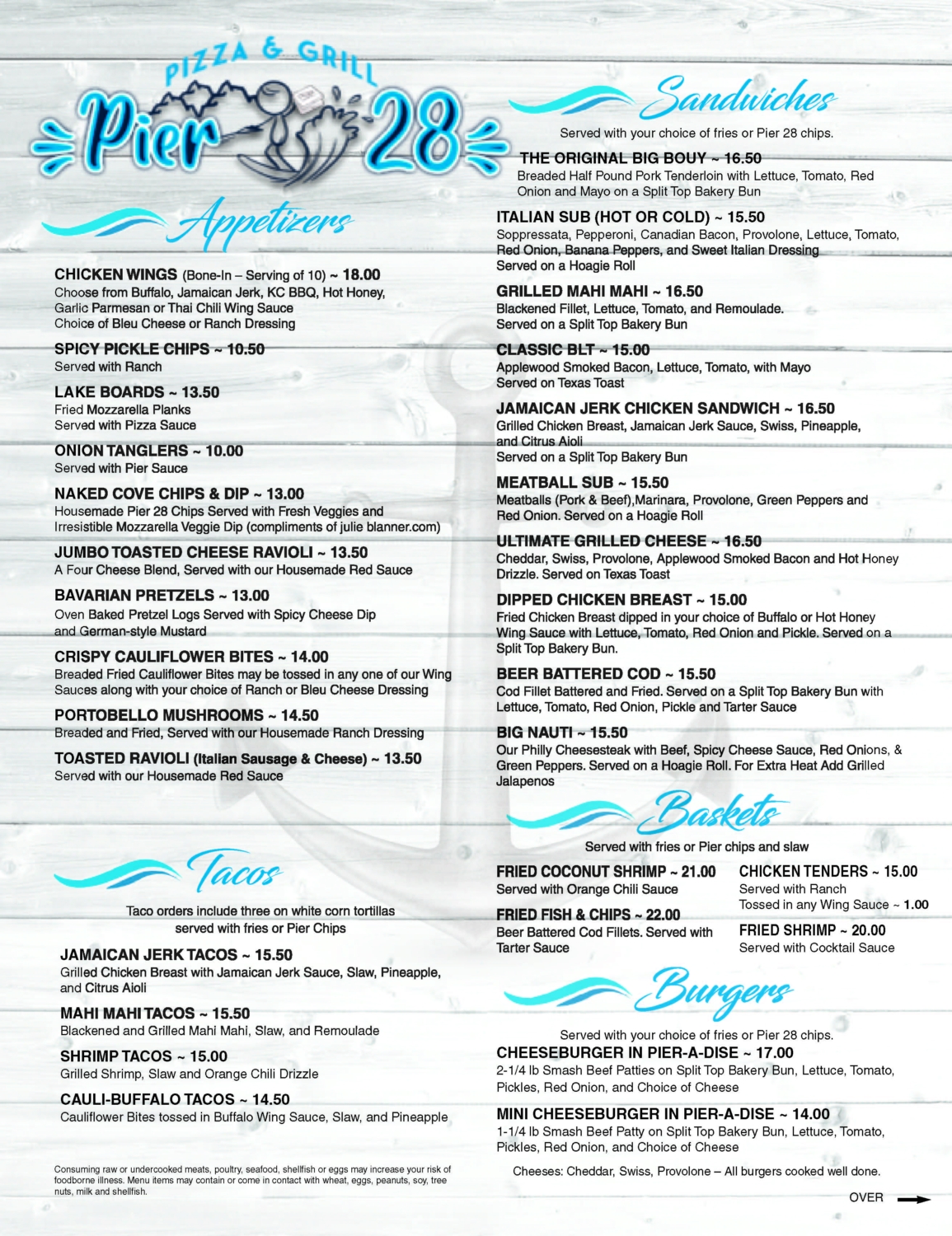 Menu – Pier 28 Pizza and Grill