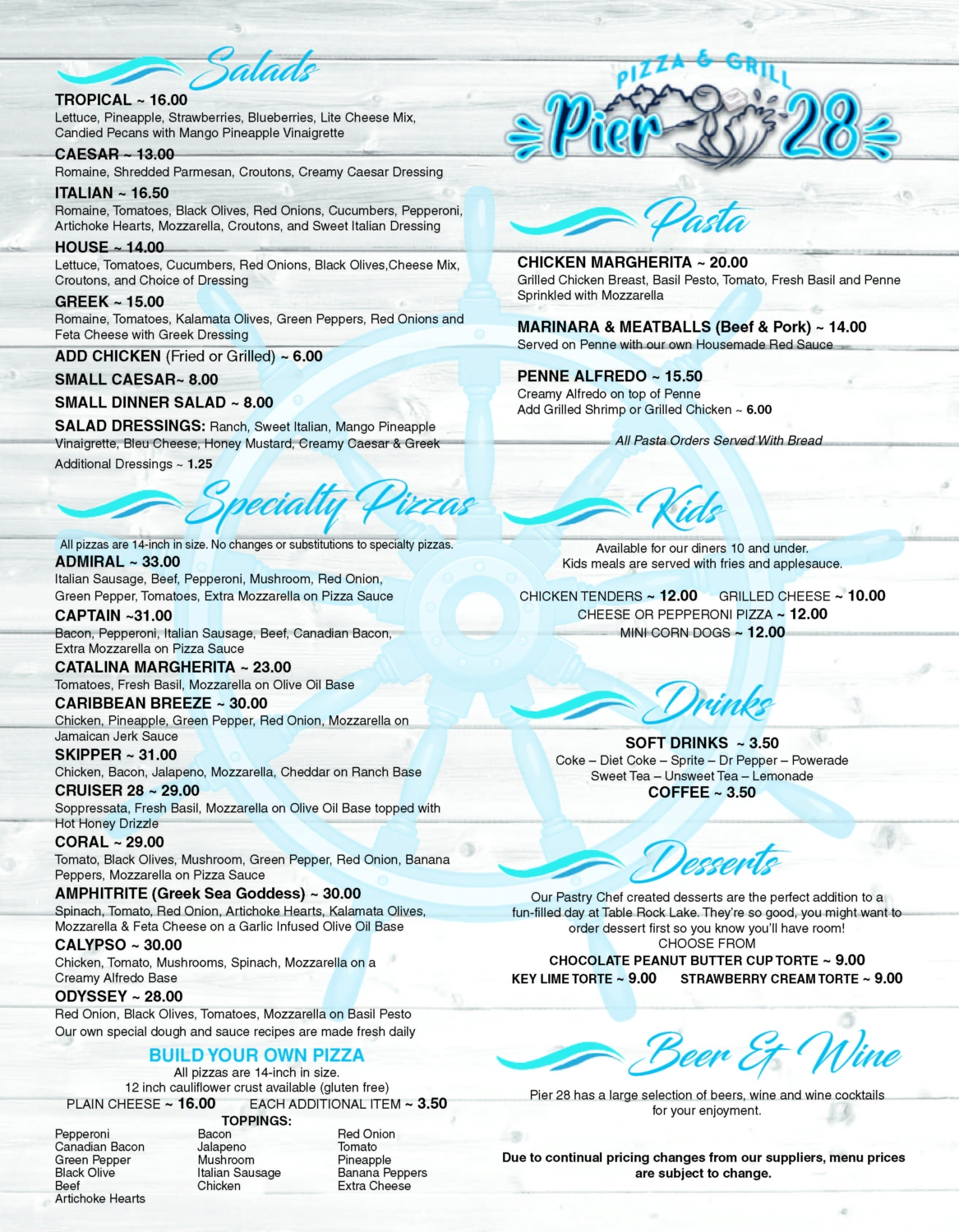 Menu – Pier 28 Pizza and Grill