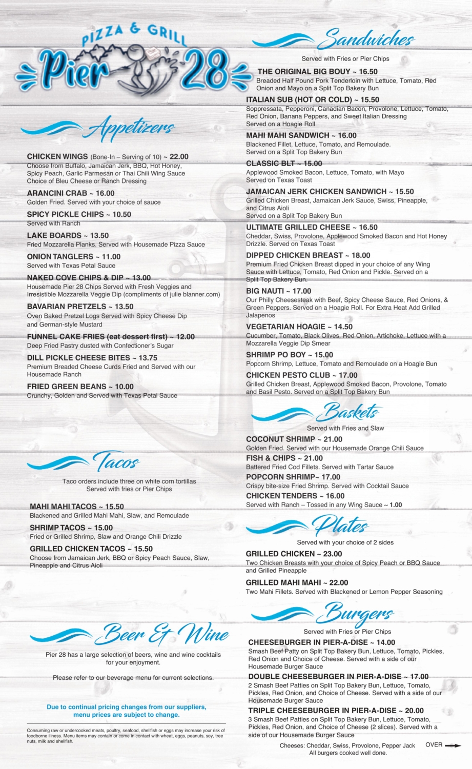 Menu – Pier 28 Pizza and Grill